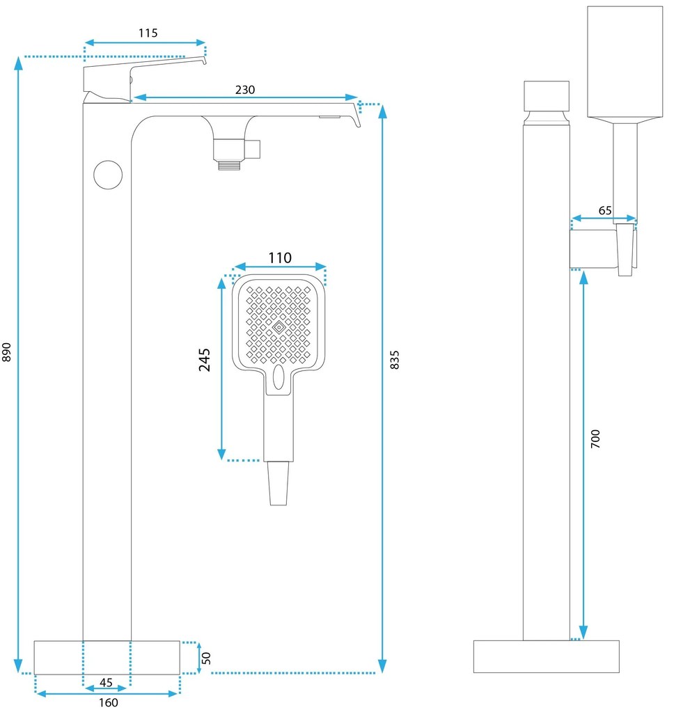 Volně stojící vanová baterie REA HASS, chrom