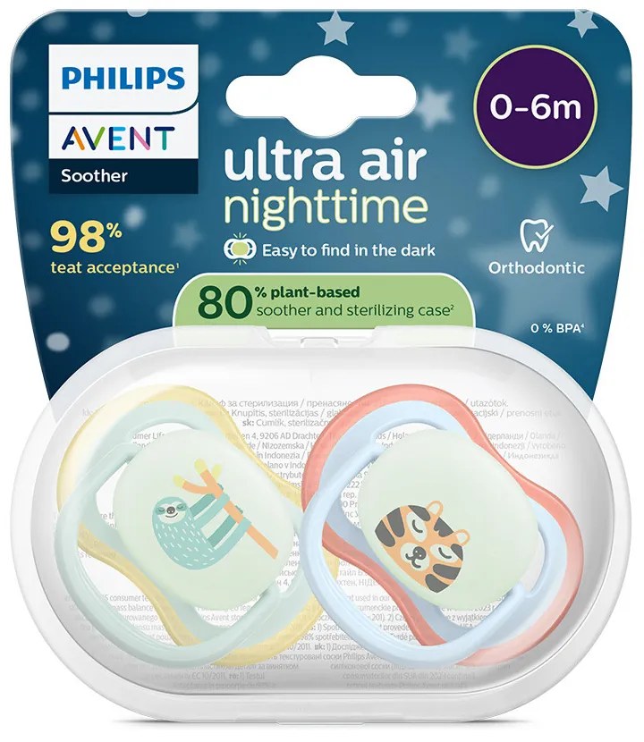 PHILIPS AVENT Šidítko Ultra air noční 0-6 m chlapec, 2 ks Philips Avent