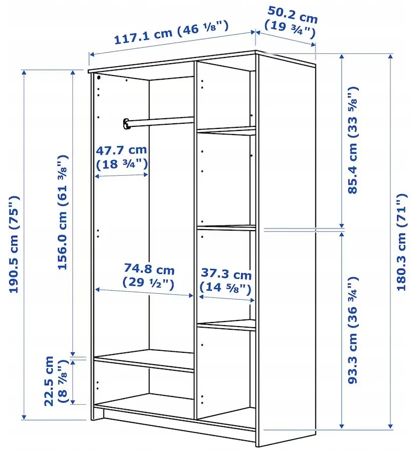 IKEA BRIMNES Skříň 3dveřová bílá 117x190 cm