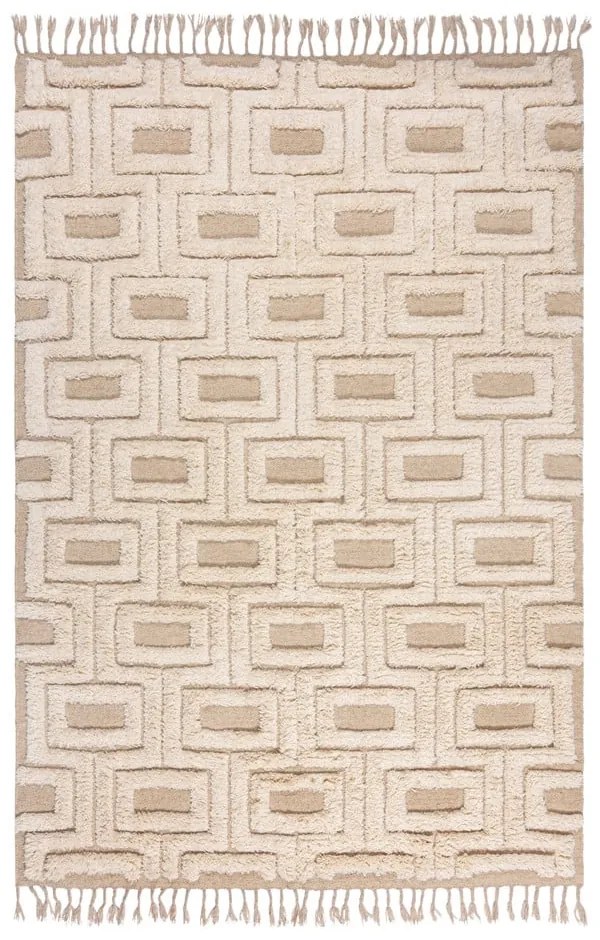 Béžový/krémový ručně tkaný vlněný koberec 160x230 cm Greek Key – Flair Rugs