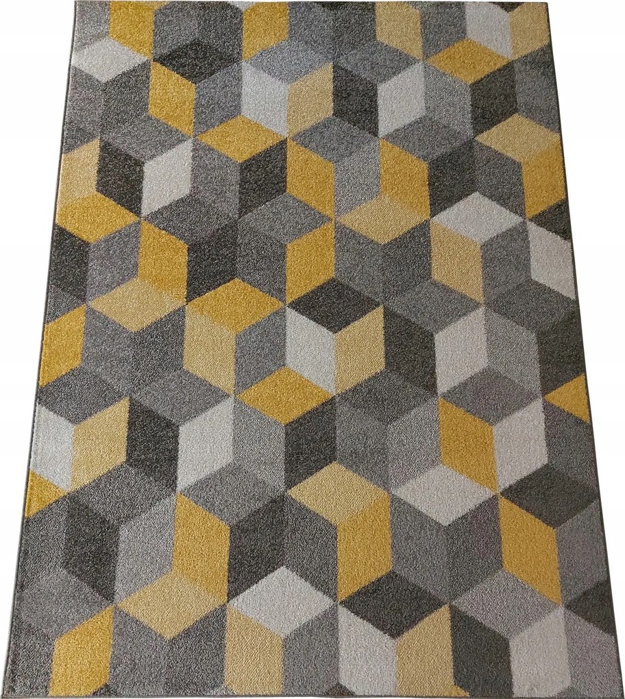 Koberec žluto šedý, geometrický vzor 200 x 300 cm