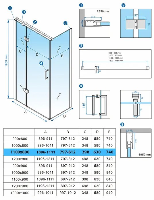 BPS-koupelny Obdélníkový sprchový kout HYD-OK02C 110x80 chrom/transparent + vanička HYD-OSV-ST03B bílá