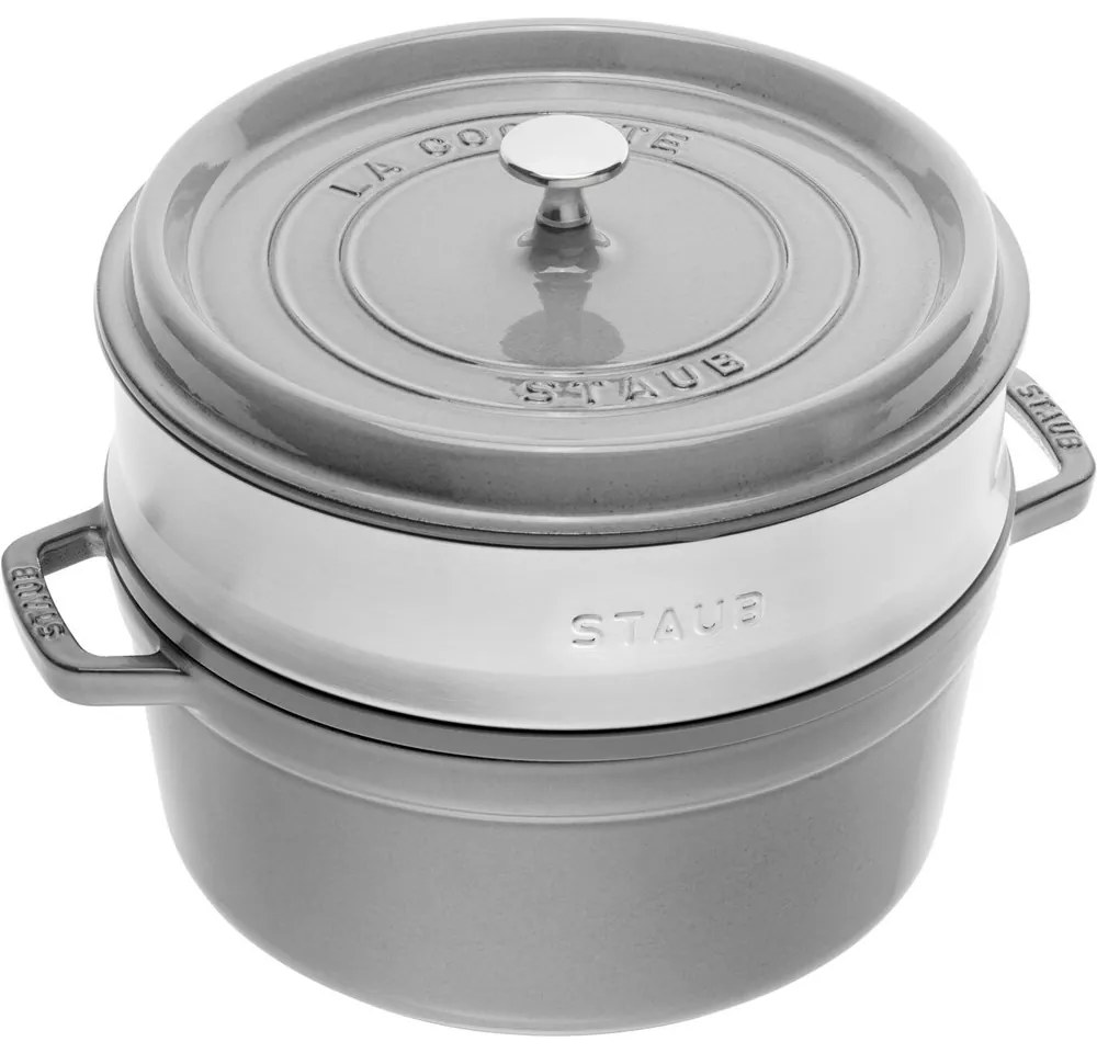 Hrnec STAUB  kulatý 26 cm šedý s pařákem 5,2l