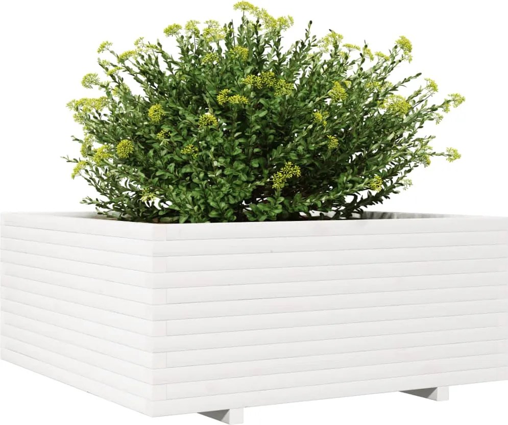 Zahradní truhlík bílý 110 x 110 x 49,5 cm masivní borovice 3282545