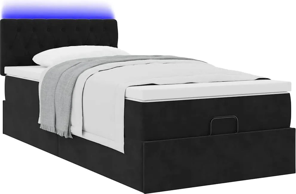Osmanská postel s matrací & LED černá 80x200cm samet 3312658