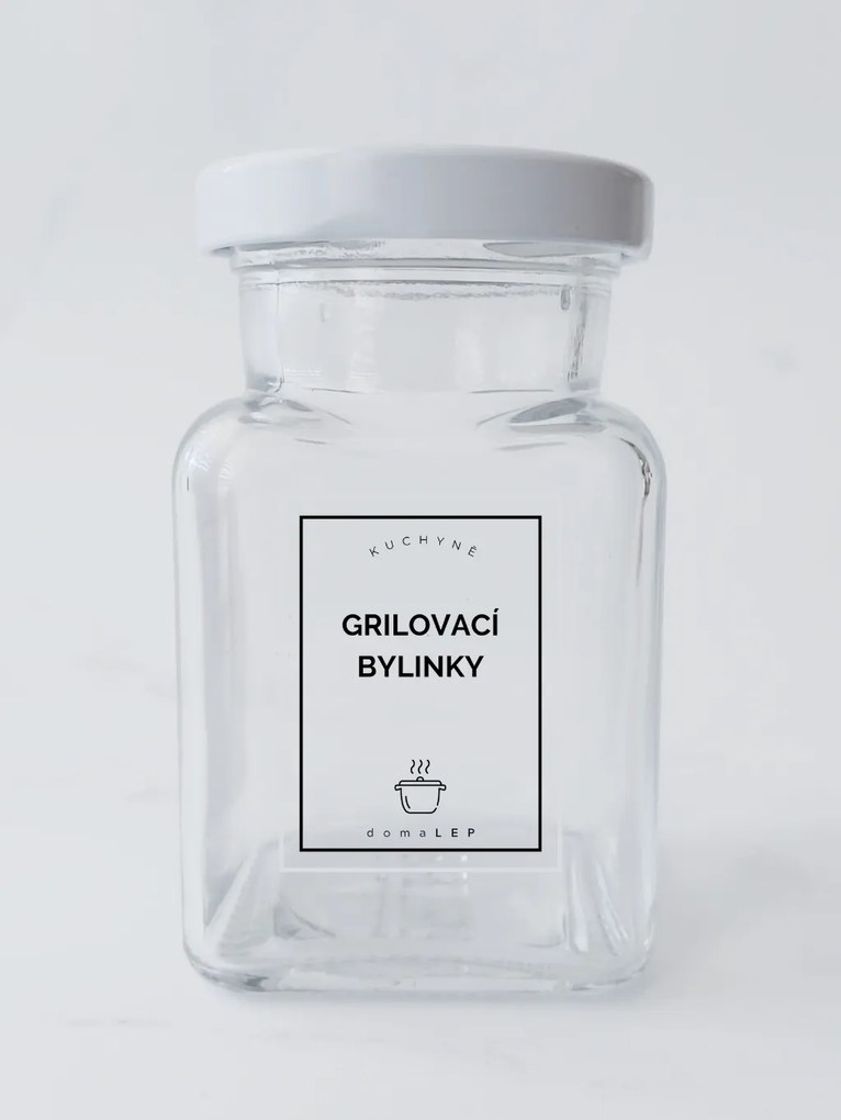 Samolepka na kořenky GRILOVACÍ BYLINKY průhledná 3 × 4 cm tučné písmo