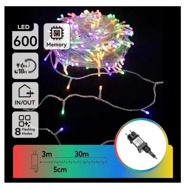 Aigostar - LED RGBY Venkovní vánoční řetěz 600xLED/6W/230V 30m IP44
