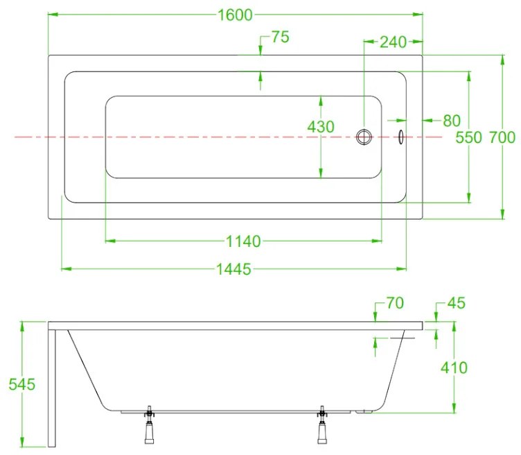 BPS-koupelny Akrylátová obdélníková vana k vestavbě HYD-NIL160-VEST 160x70 cm bílá, odtokový komplet chrom
