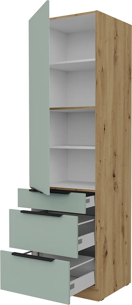 ARIA st | vysoká skříňka 60 DKS-210 3S1F potravinová | UNI DVÍŘKA | 60 cm | PREMIUM BOX | artisan/aquamarine