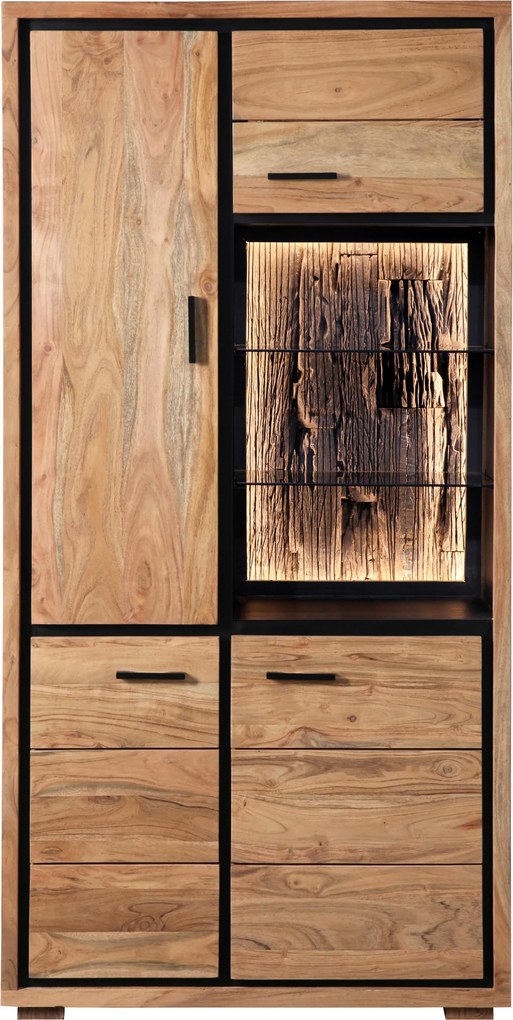 XXXLutz VITRÍNA, akácie, barvy akácie, 88/180/40 cm Landscape - Kredence a vitríny - 002178005103