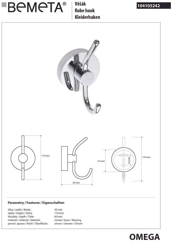 Bemeta Design OMEGA: Věšák - 104105242