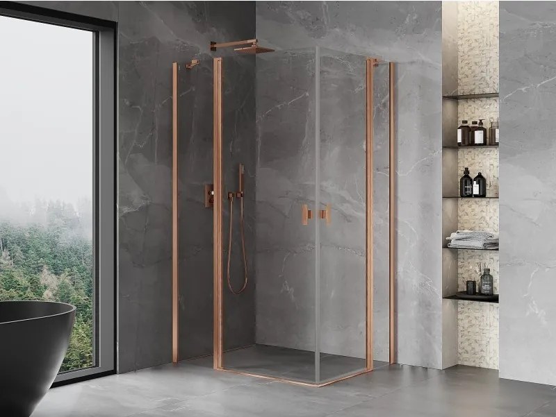 Mexen, Mexen Mist Duo výklopný sprchový kout 120 x 115 cm, transparentní, broušená měď - 8A4-120-115-65-00