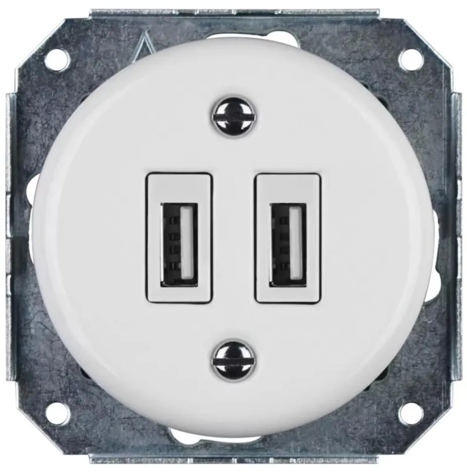 Bohemia-Design -Porcelánová retro USB napájecí zásuvka bez rámečku 2x USB-A bílá 12359364