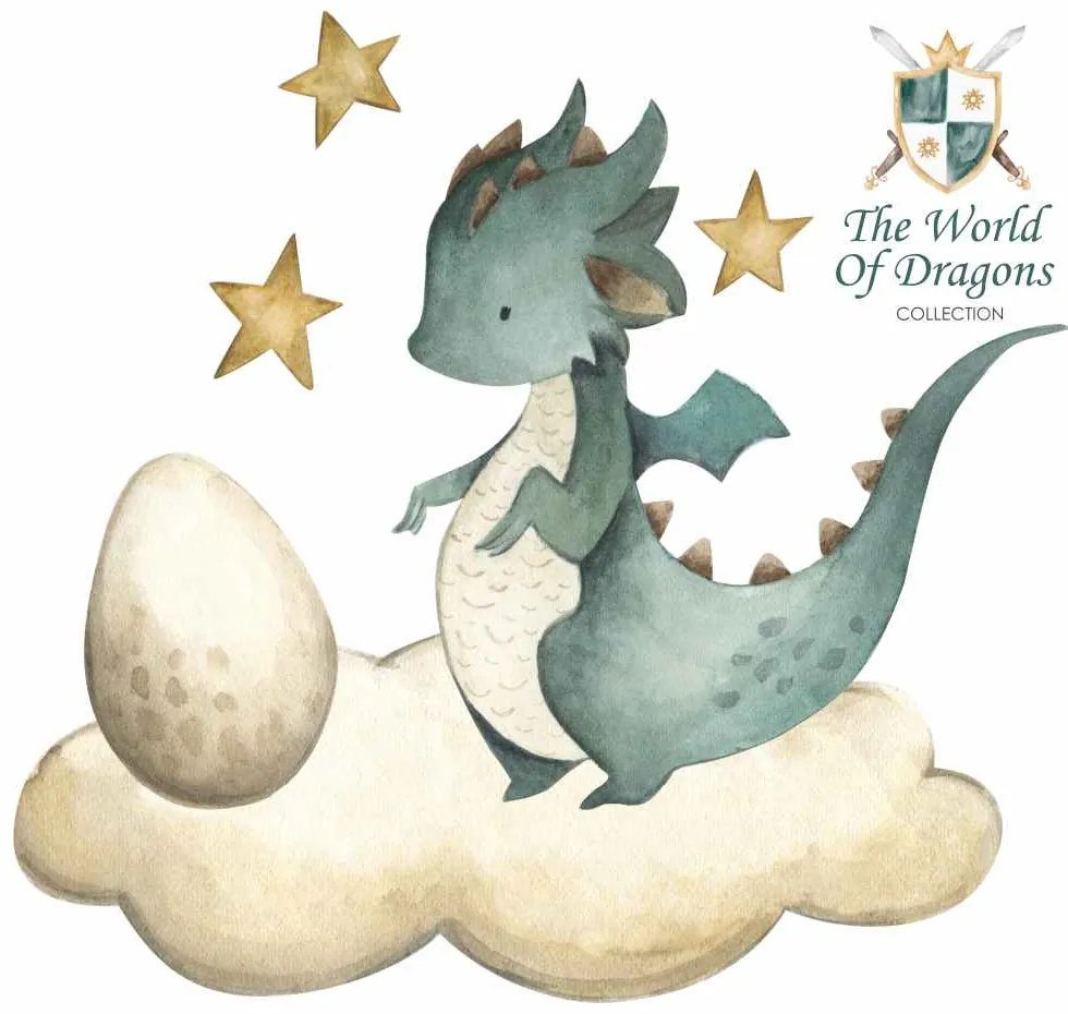 Gario Dětská nálepka na zeď The world of dragons - drak s vajíčkem na obláčku Rozměry: 100 x 95 cm