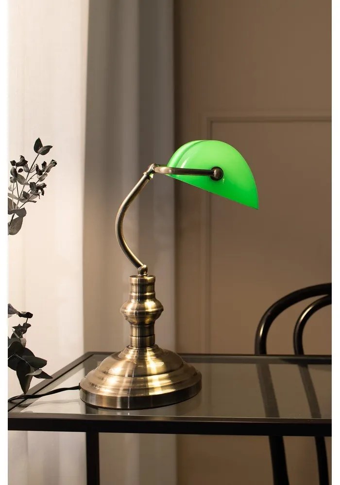 Stolní lampa v zelené a mosazné barvě Markslöjd Bankers, výška 42 cm