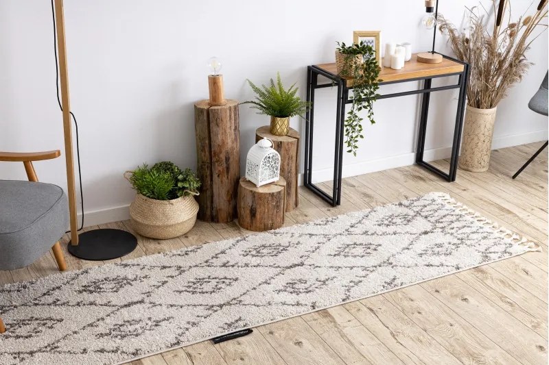 Dywany Łuszczów, Běhoun Berber Fez cream, 60x300, bílá, ložnice