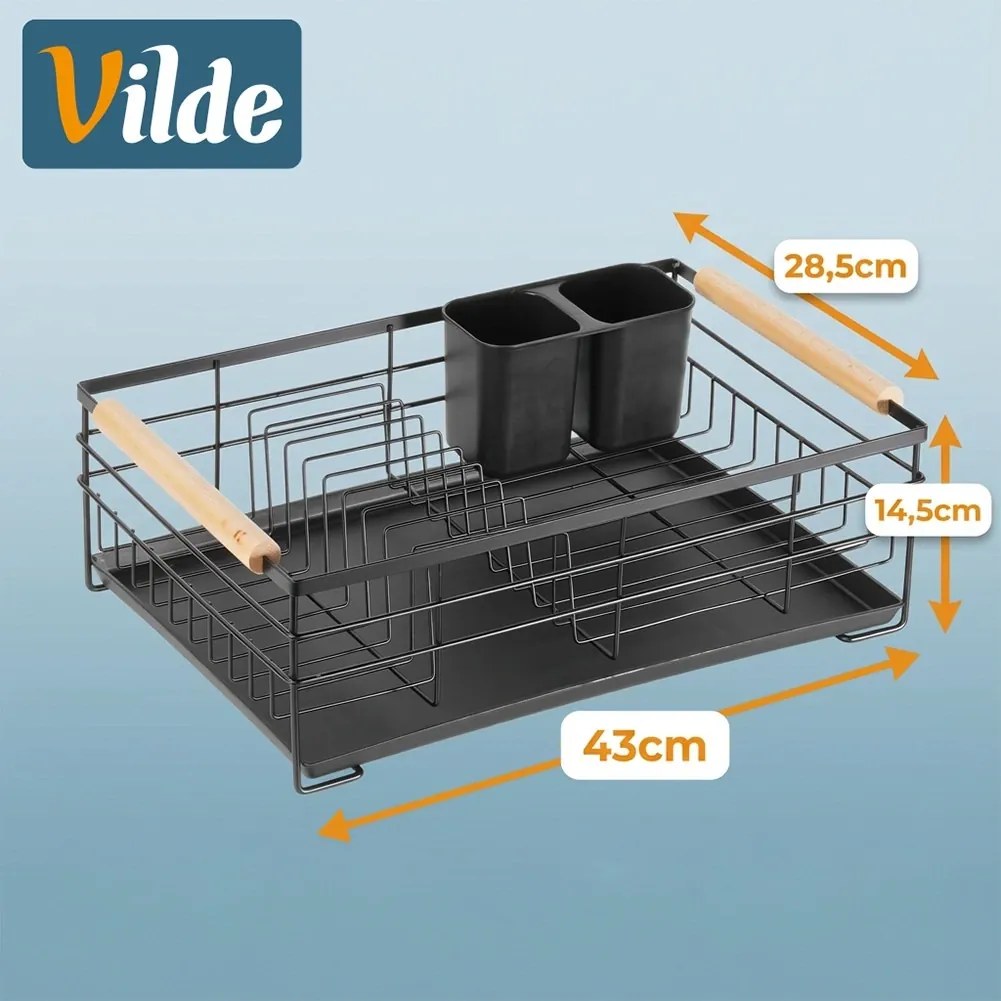 VILDE Odkapávač na nádobí černý VILDE, 43 x 28,5 x 14,5 cm