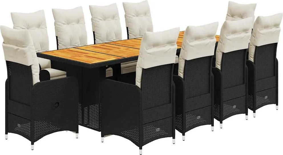 11dílný zahradní bistro set s poduškami černý polyratan 3277290