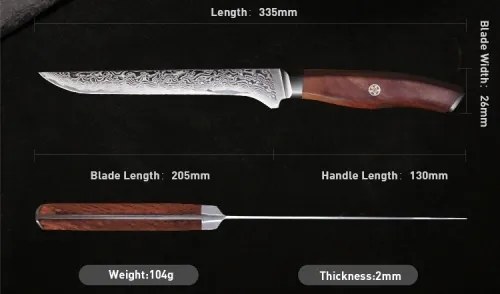 KnifeBoss damaškový nůž Boning 8" (205 mm) Rose wood VG-10