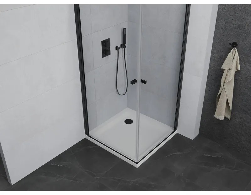 Mexen Pretoria Duo sprchový kout s otočnými dveřmi 90 x 90 cm, Průhledné, Černá + sprchová vanička Flat - 852-090-090-70-02-4010