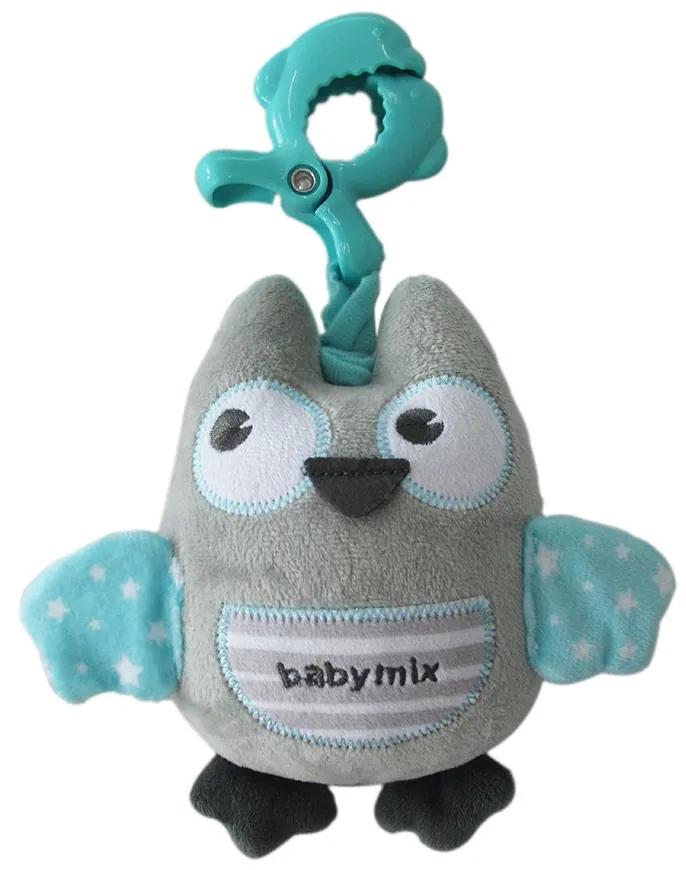 BABY MIX plyšová hračka s klipem SOVA modrá