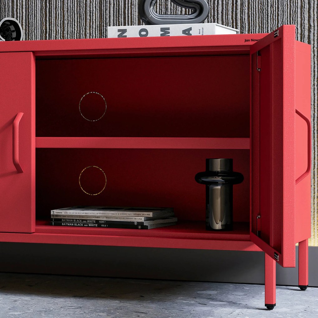 TV skříňka kovová na nožičkách červená, 1150x595x400 mm: ROSA Modern