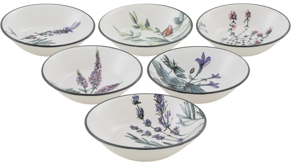 Sada 6 kameninových hlubokých talířů Herbal 18 cm