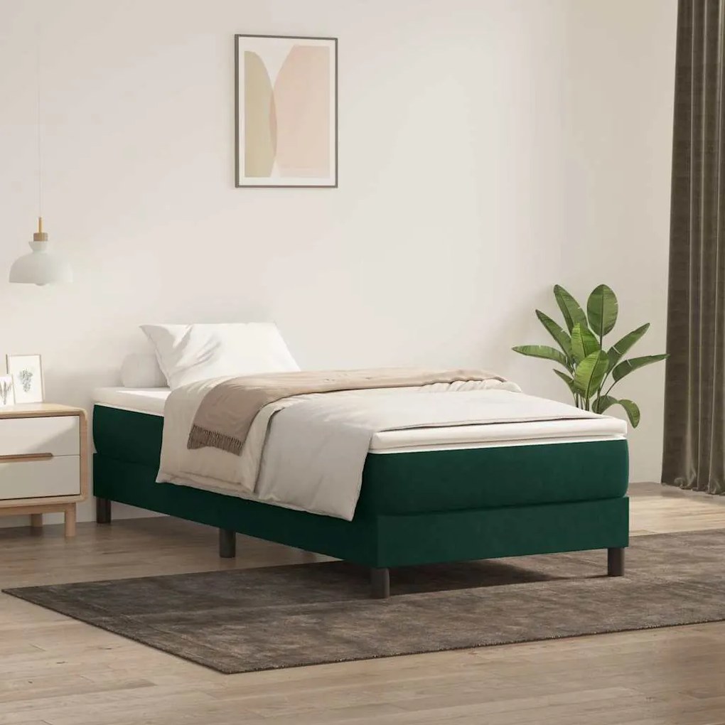 Postel Box Spring bez matrace tmavě zelená 100x210 cm samet 3315816