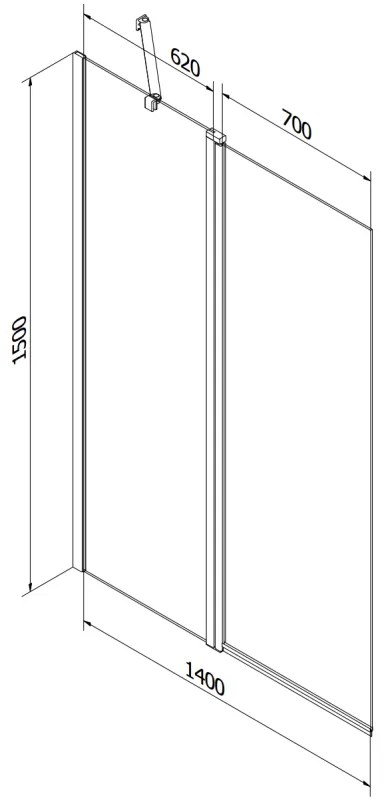 Mexen Flip vanová zástěna 1 křídlo 140 x 150 cm, Vzor jinovatky, Černá - 894-140-101-70-30