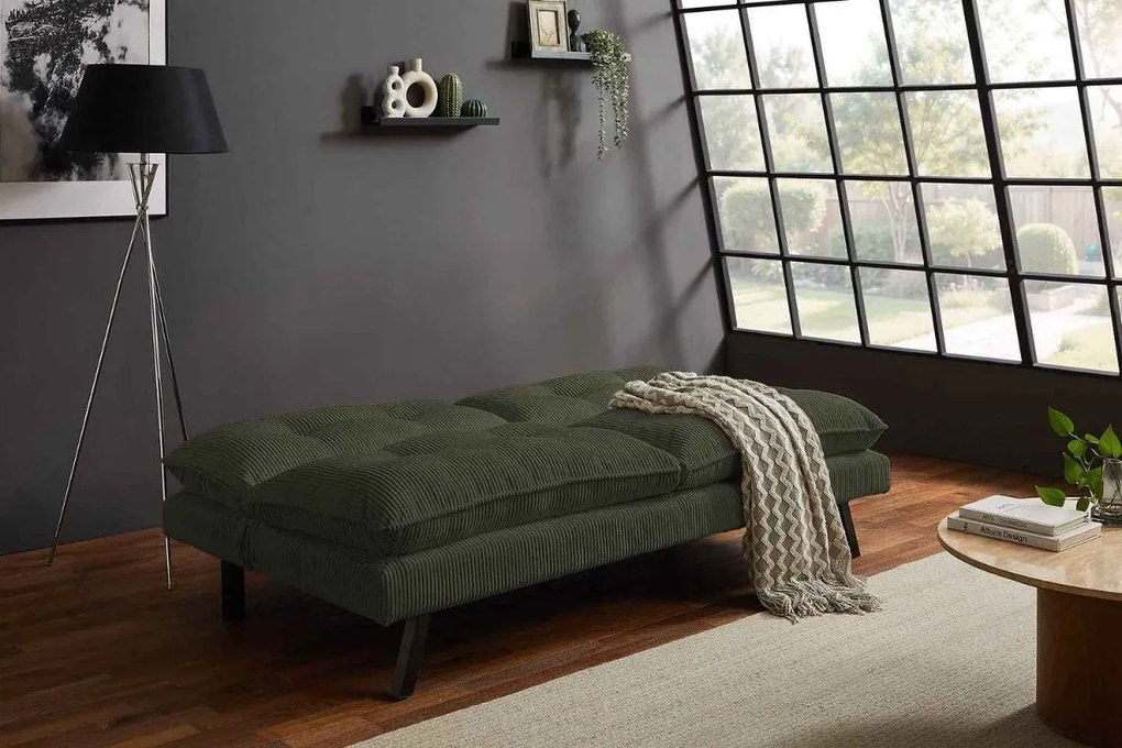 Designová rozkládací pohovka Yehudah 190 cm zelený manšestr
