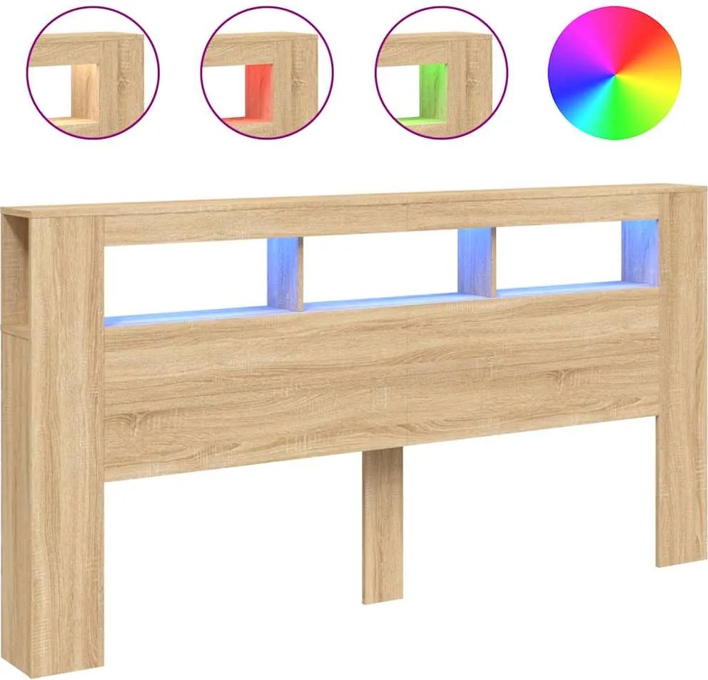 vidaXL Čelo postele s LED dub sonoma 200 x 18,5 x 103,5 cm kompozit
