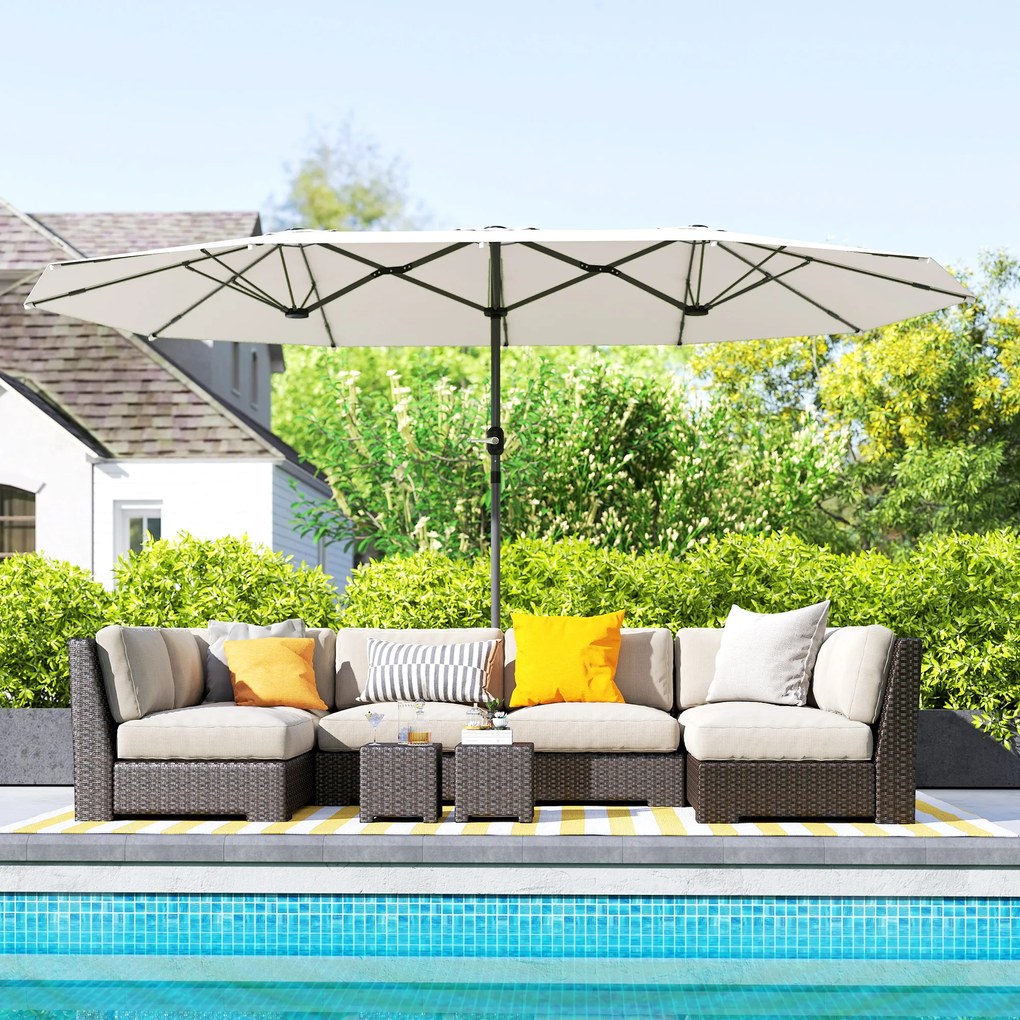 Slunečník dvojitý 436 x 260 cm, ochrana proti UV záření, ocelový slunečník s ruční klikou, oválný Béžová barva