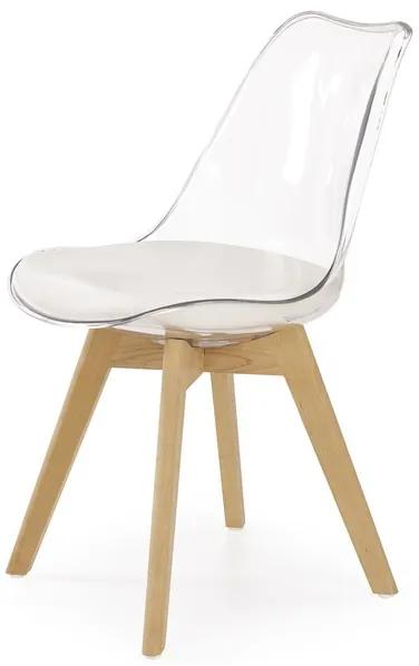 Jídelní židle SOFT – masiv / transparentní plast / ekokůže, bílá