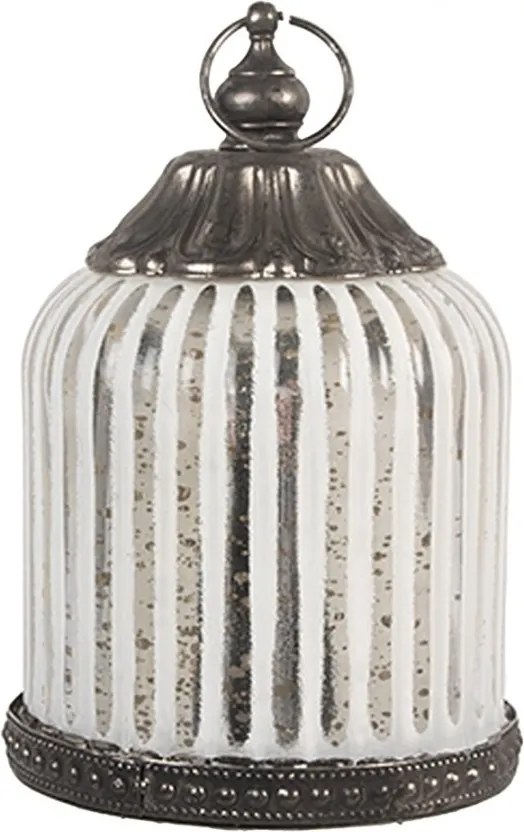 Stříbrná antik skleněná svítící LED lucerna Balli - Ø 8*12 cm / 2*AAA
