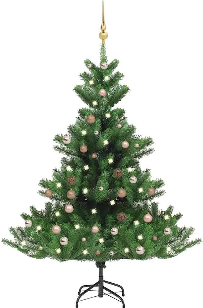 Umělý vánoční stromek normandská jedle LED a koule zelený 180cm 3077646
