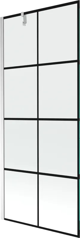 Mexen Next, vanová zástěna 1-křídlová 80 x 150 cm, fixní křídlo, 6 mm čiré sklo s černým vzorem, chromový profil, 895-080-000-00-77-01