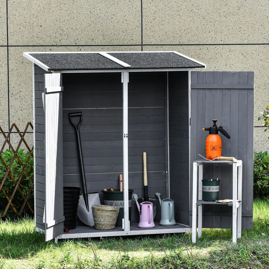 Outsunny kůlna na nářadí zahradní kůlna 2 dveře asfaltová střecha jedlové dřevo šedá+bílá 139x75x160cm | Aosom