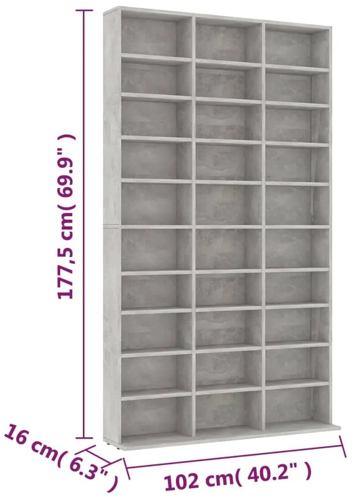 vidaXL CD skříňka betonově šedá 102 x 16 x 177,5 cm kompozitní dřevo