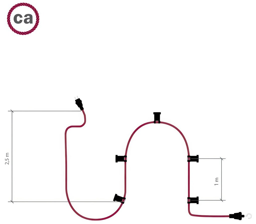 creative cables Hotový světelný řetěz LUMET 7,5 m je sestavený z 5 černých objímek, háčku a zástrčky Barva kabelu: Azurová - CM17