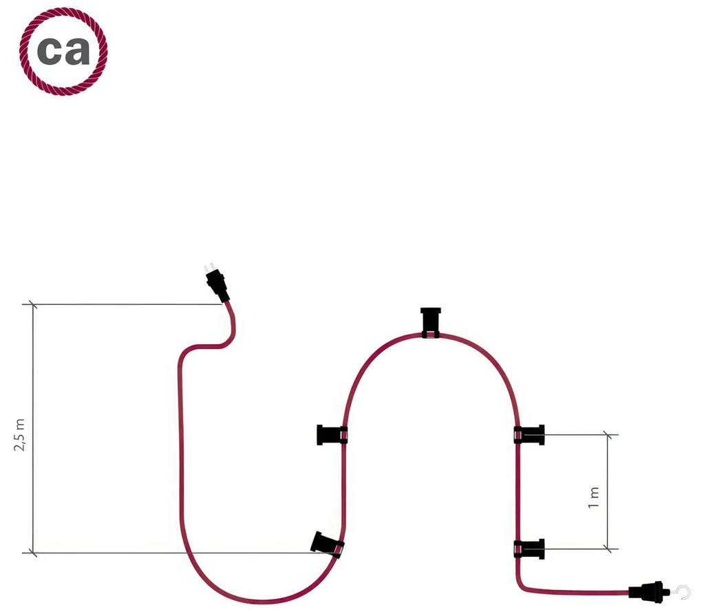 creative cables Hotový světelný řetěz LUMET 7,5 m je sestavený z 5 černých objímek, háčku a zástrčky Barva kabelu: Neutrální - CN06