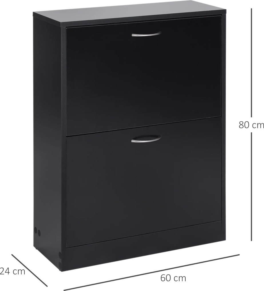HOMCOM Moderní skříň na boty do úzké chodby s 2 šuplíky a nastavitelnými policemi 60x24x80 cm Černá