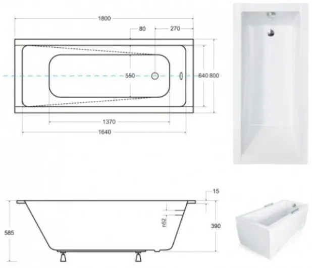 Besco Modern Slim akrylátová vana Délka vany: 150cm