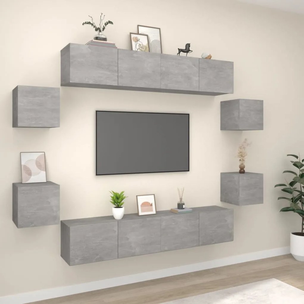 8dílný set TV skříněk betonově šedý kompozitní dřevo 3114217