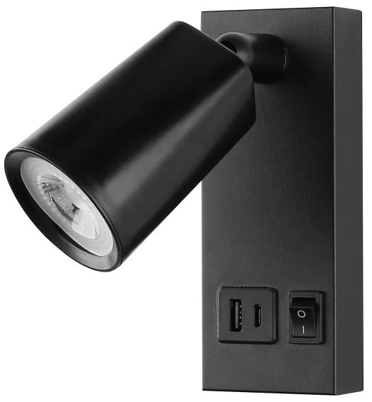 LED Nástěnné bodové svítidlo s USB CHARGE LED/5W/230V černá