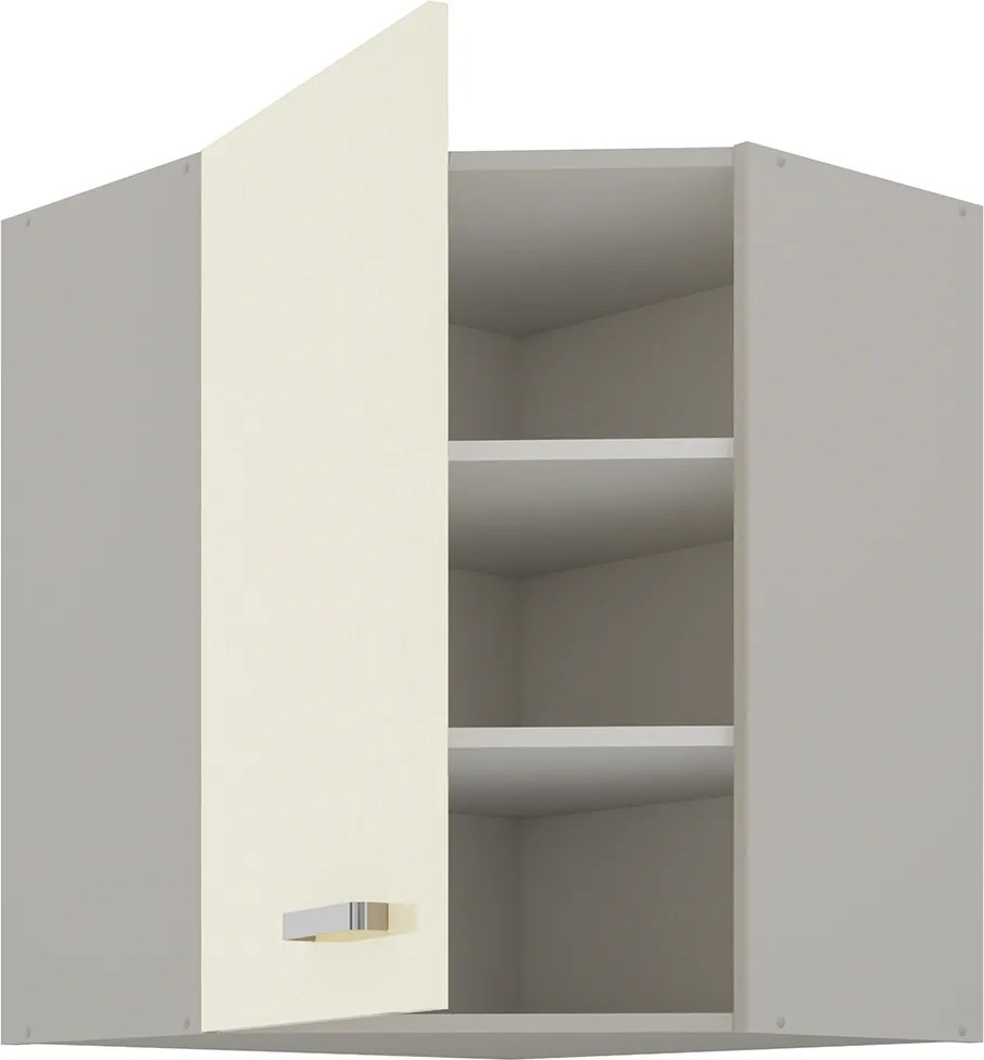 KARMEN | horní kuchyňská skříňka 60x60 GN-72 1F (45°) rohová s policemi | 60x60 cm | světle šedá/krémová lesk