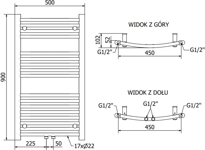 Mexen Ares koupelnový radiátor 900 x 500 mm, 372 W, černý - W102-0900-500-00-70