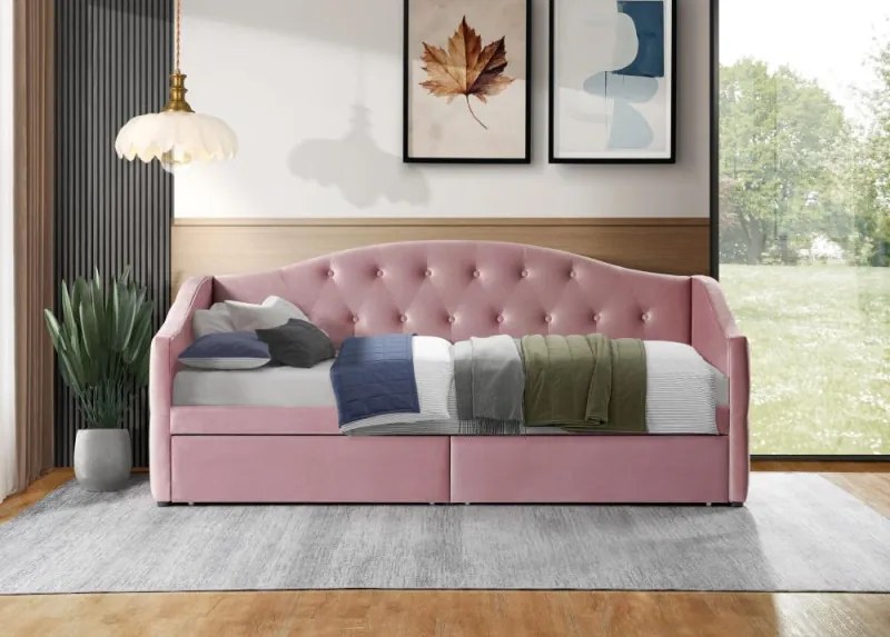 Postel s úložným prostorem, 90x200, růžová Velvet látka, ZASKA Kondela 0000410675