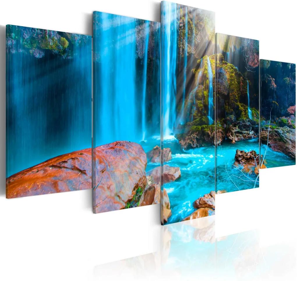 Murando DeLuxe Pětidílné obrazy - modrý vodopád Velikost: 200x100 cm
