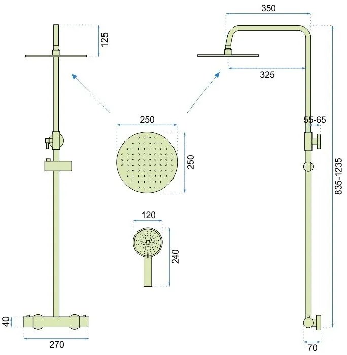 Sprchový set s termostatem Rea Vincent černý - termostatická baterie, dešťová a ruční sprcha