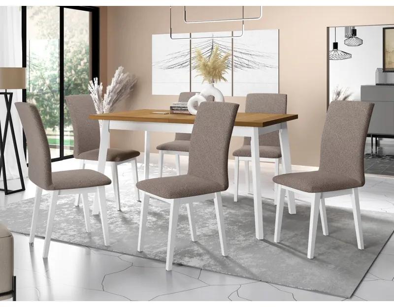 Jídelní stůl se 6 židlemi AL23, Barva dřeva: dub artisan - L, Potah: Hygge D20, Barvy nožiček: černá
